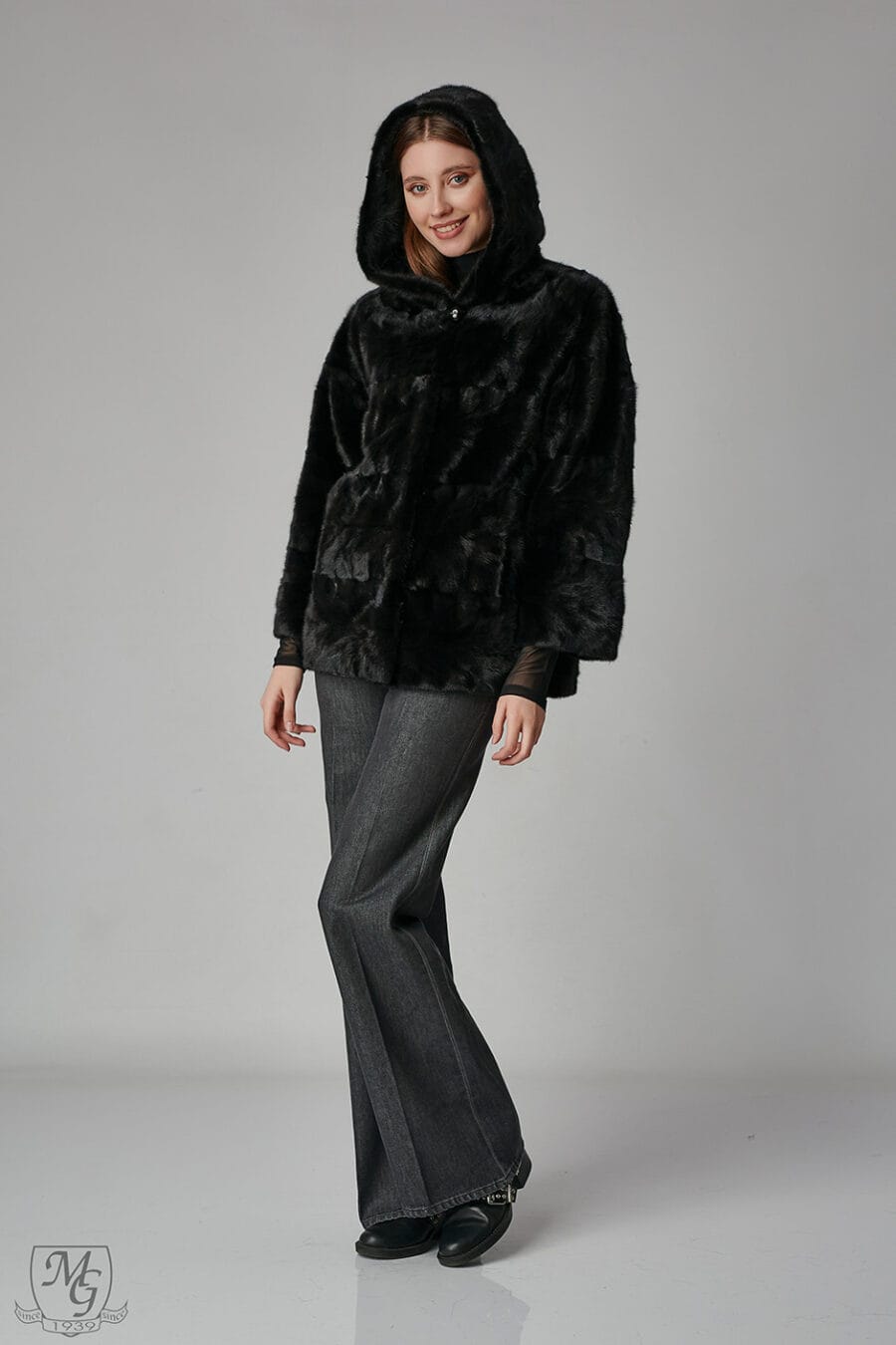 Jacheta din blana de vizon negru / nurca model 6436 - Casa de blanuri MG