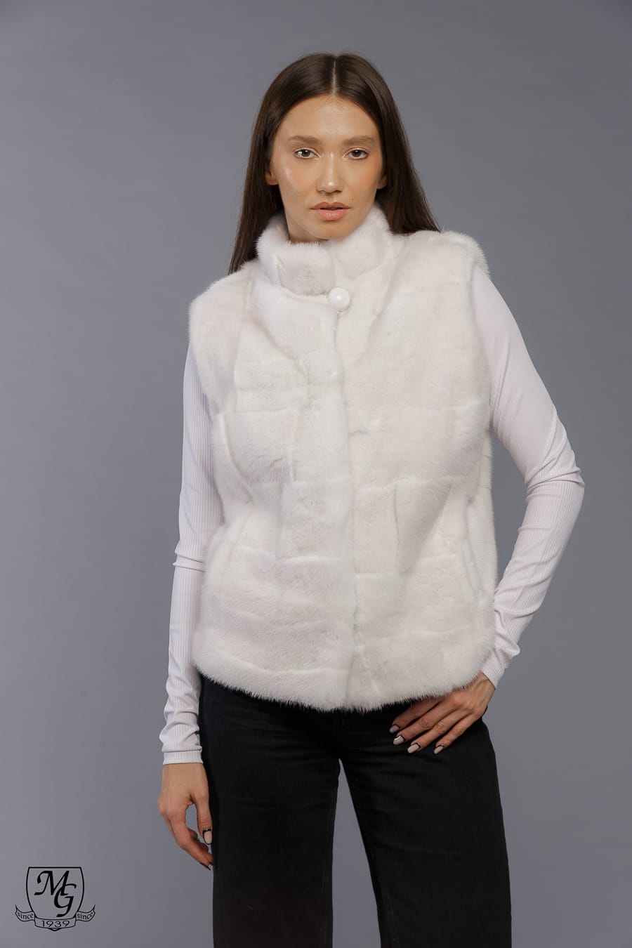 Vesta din nurca / vizon alb model Giulia - Casa de blanuri MG