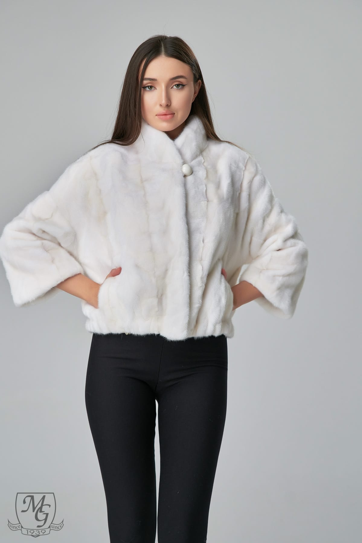 Jacheta din vizon / nurca alb model 6343 - Casa de blanuri MG