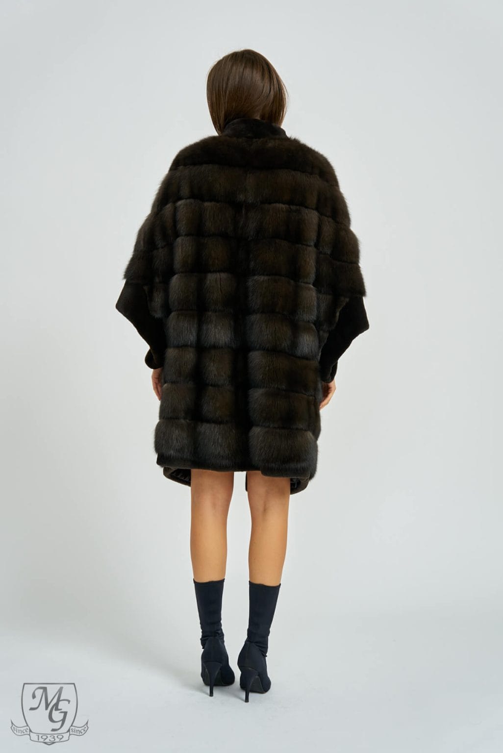 Dark Russian sable coat with sheared mink, Reika model - Casa de blanuri MG