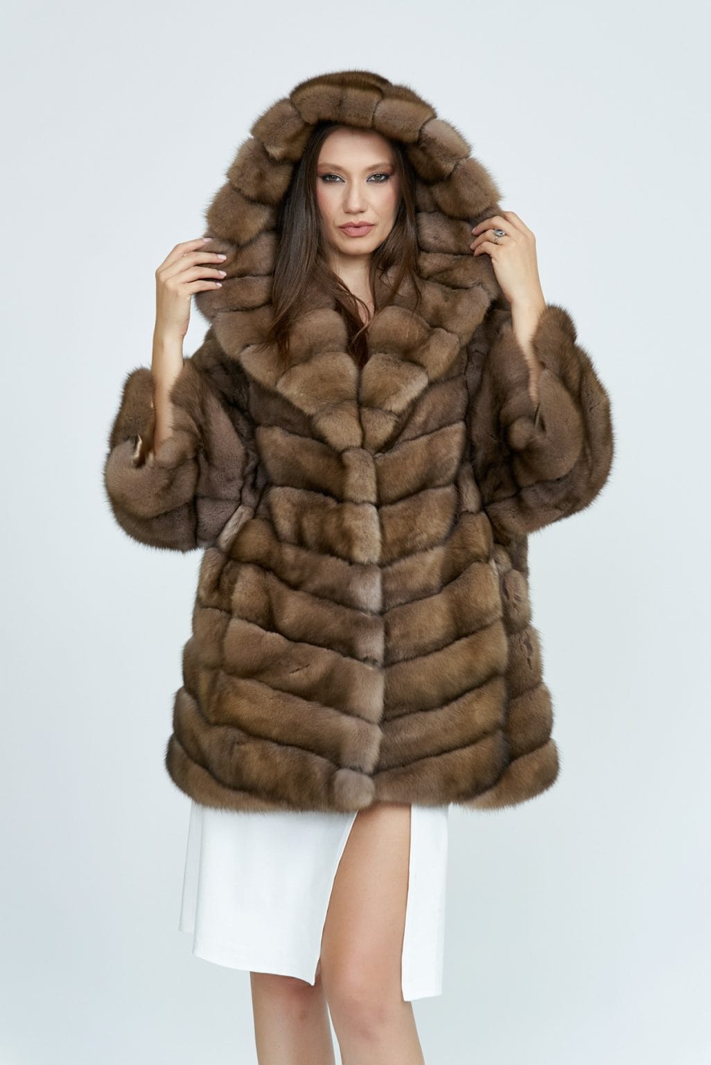 Lavender Russian Sable Hooded Jacket - Casa de blanuri MG