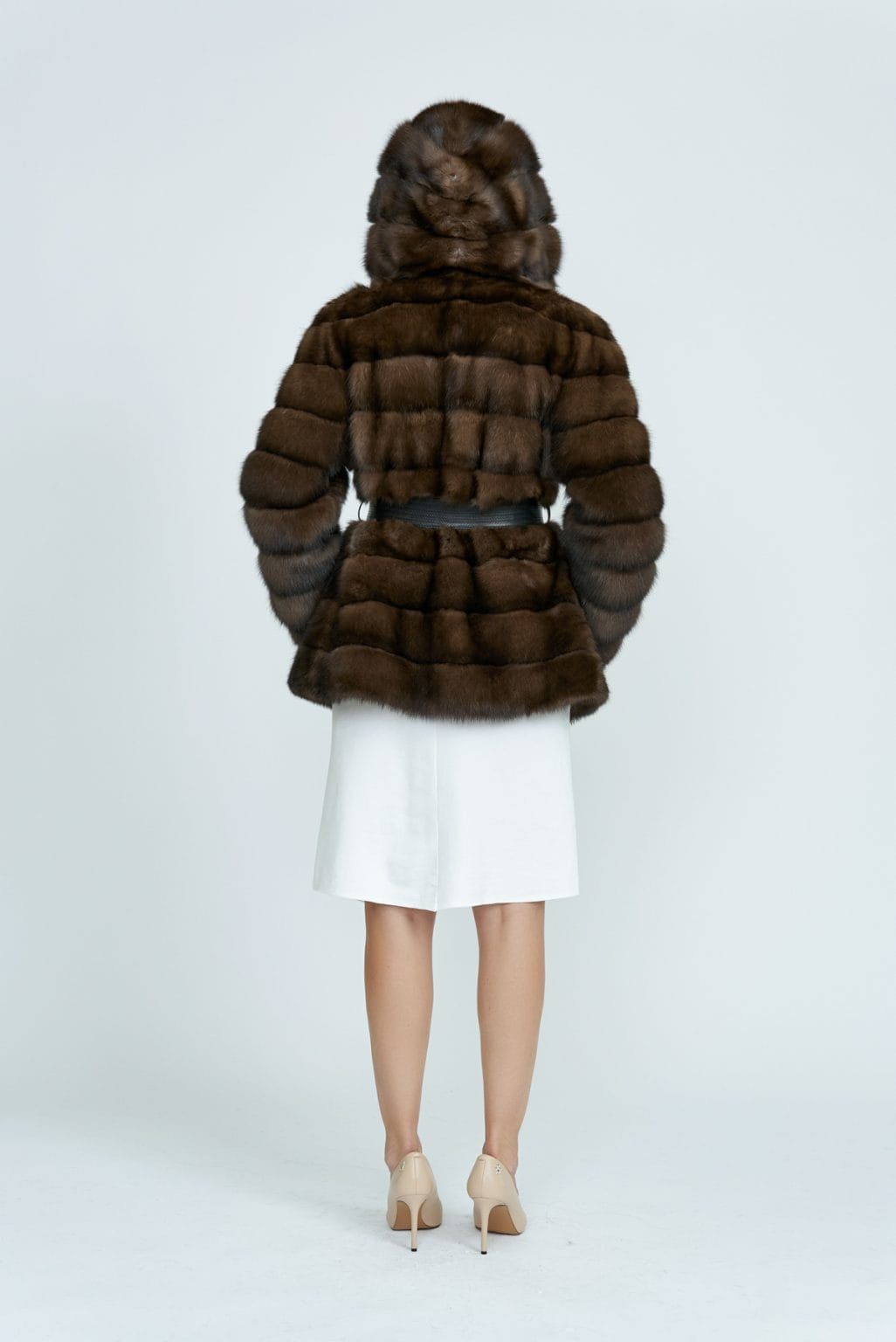 Platinum Russian Sable Hooded Jacket with Belt - Casa de blanuri MG
